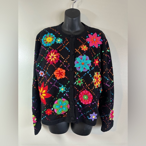 BERER | Sweaters | Berer By Takako Sakon Floral Sequin Cardigan Sweater ...